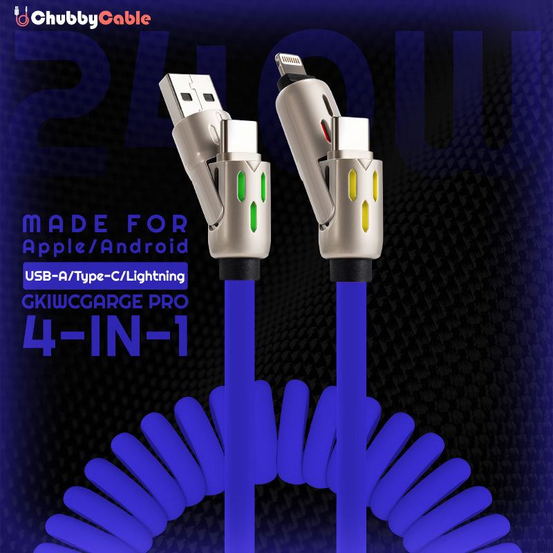 GlowCharge Pro 240W 4-in-1 Spring Car Charging Cable with LED Lights â ...