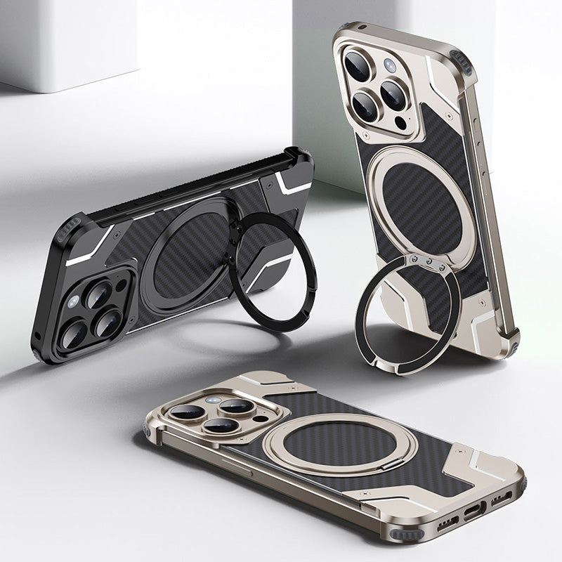 Metal Carbon Fiber Magnetic Bracket Phone Case For iPhone/Samsung ...